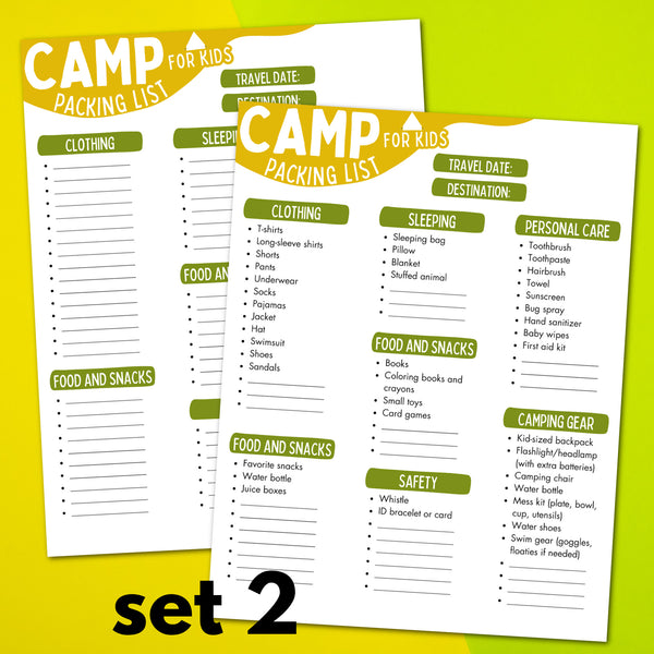 Camp Packing List for Kids – Crafted Printable