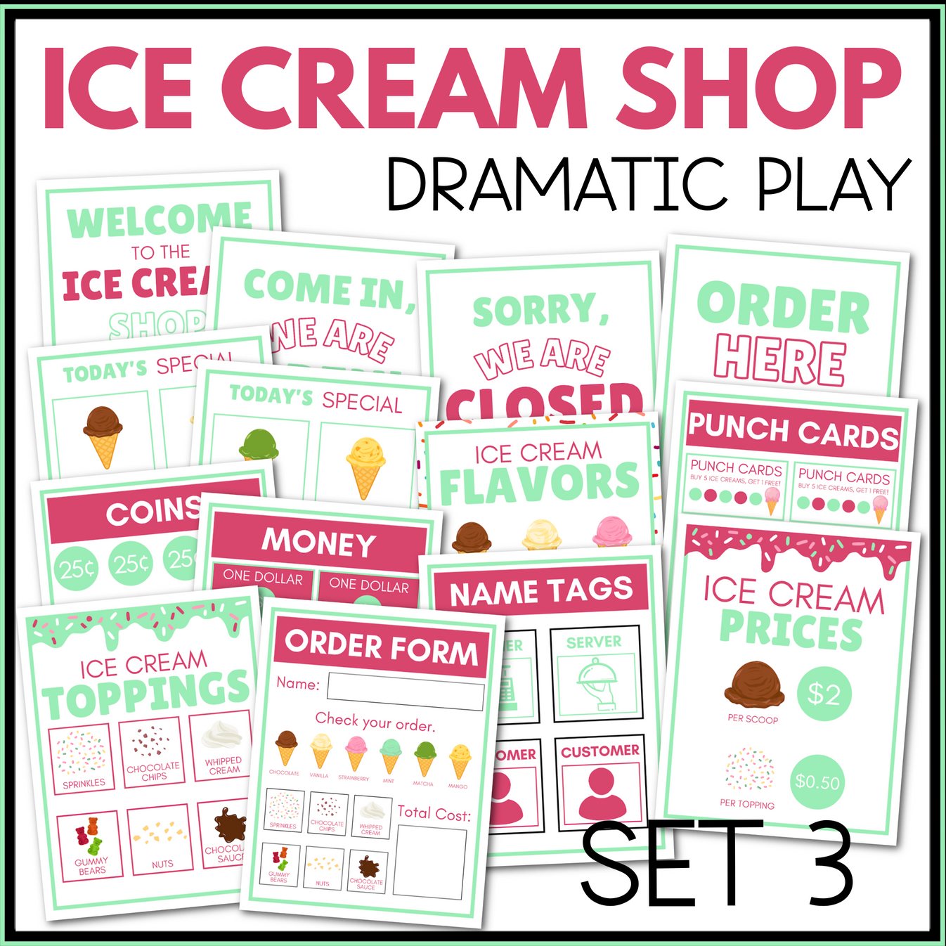 Ice Cream Shop Dramatic Play – Crafted Printable